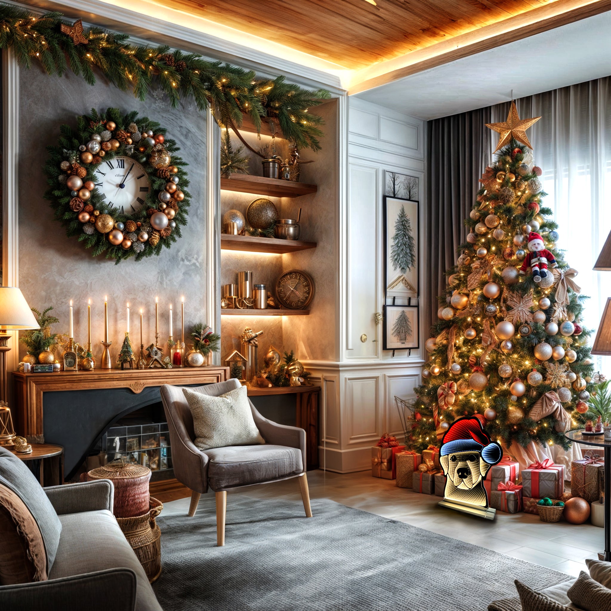 40cm Infinity Light Christmas Dog With Wooden Base – Universal Statues LLC